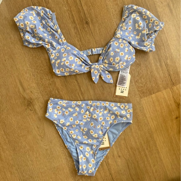 Billabong | Swim | Billabong Dont Be Blue Puff Sleeve Crop Maui Bikini ...